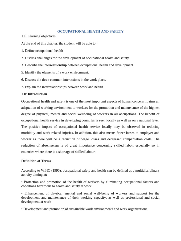 Occupational Health Notes HND3 | PDF