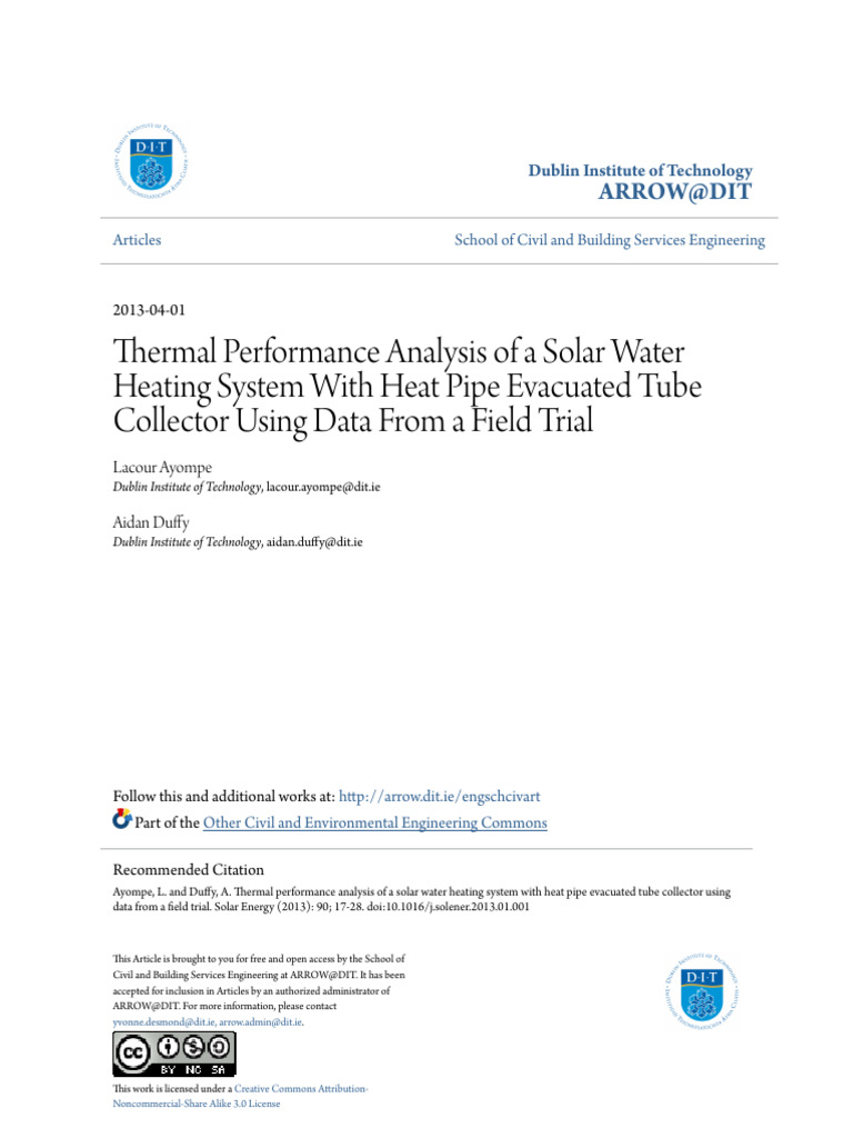 Thermal Performance Analysis of A Solar Water Heating System With | PDF