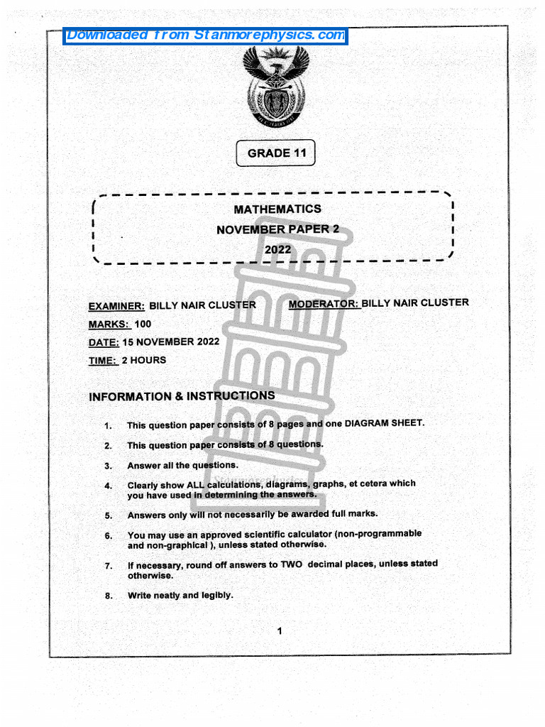 Maths Grade 11 November 2022 P2 Only | PDF