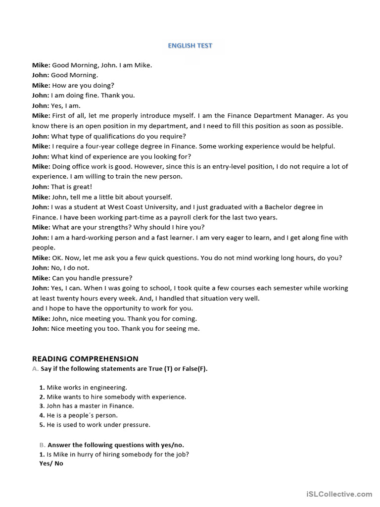 ESL English Test Jobs | PDF