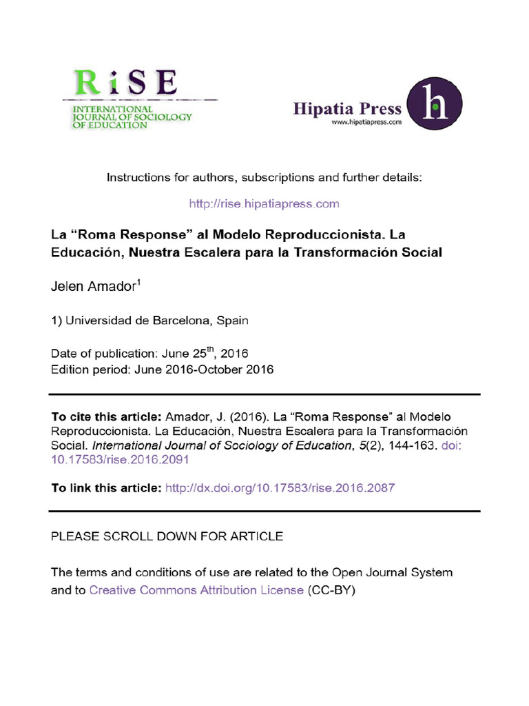 View of La "Roma Response" Al Modelo Reproduccionista. La Educación ...