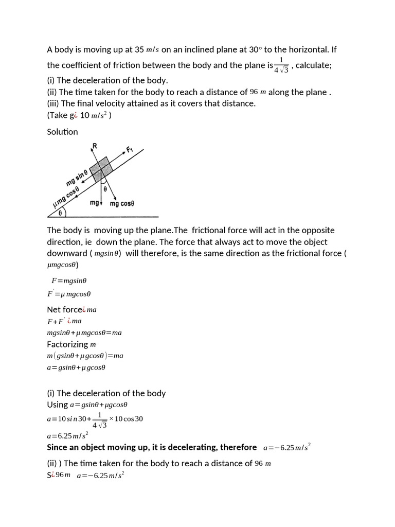Friction For Object Moving Up An Inclined Plane | PDF