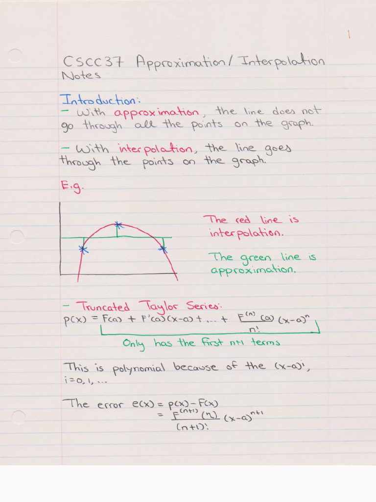 CSCC37 Approximation & Interpolation Notes | PDF