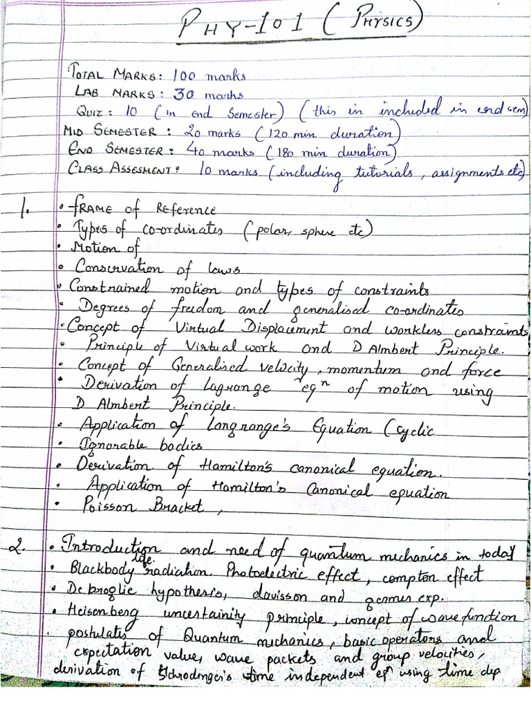 PHY 101 Notes Full | PDF