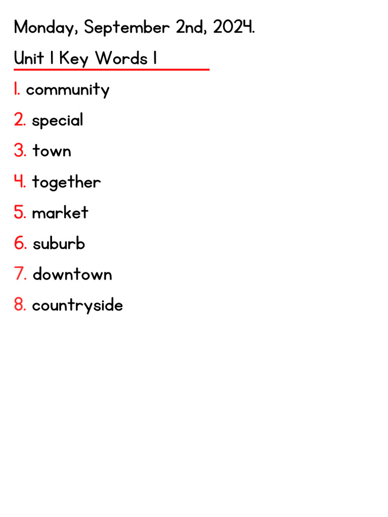 3 Vocabulary Unit 1 Key Words | PDF
