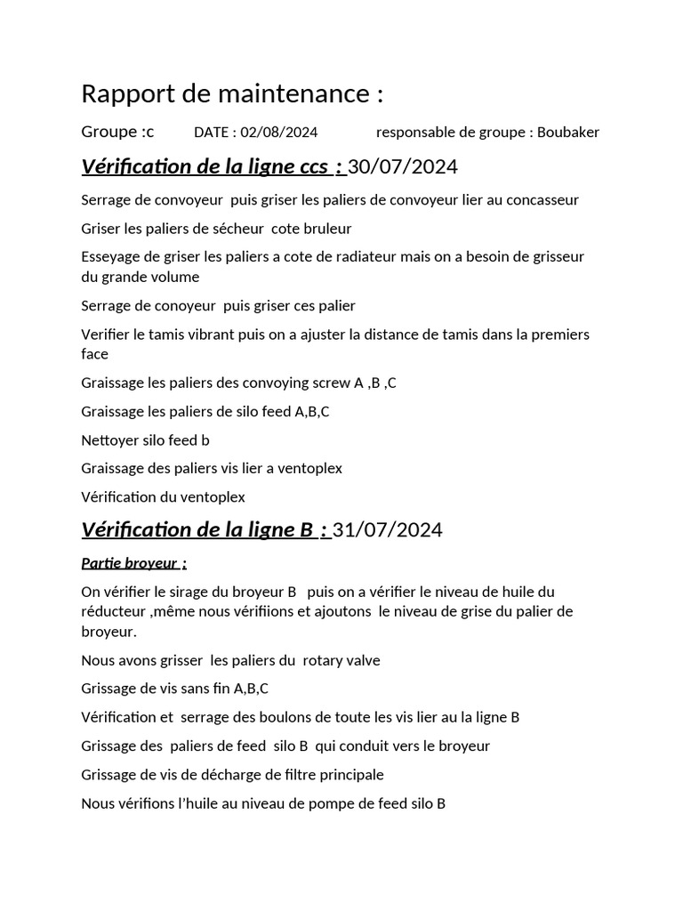 Rapport de Maintenance 2 | PDF