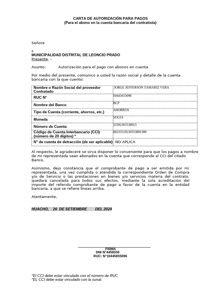 MODELO CCI - LLENAR SUS DATOS | PDF