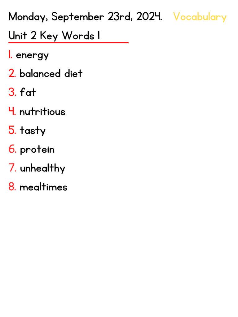 3 Vocabulary Unit 2 Key Words | PDF