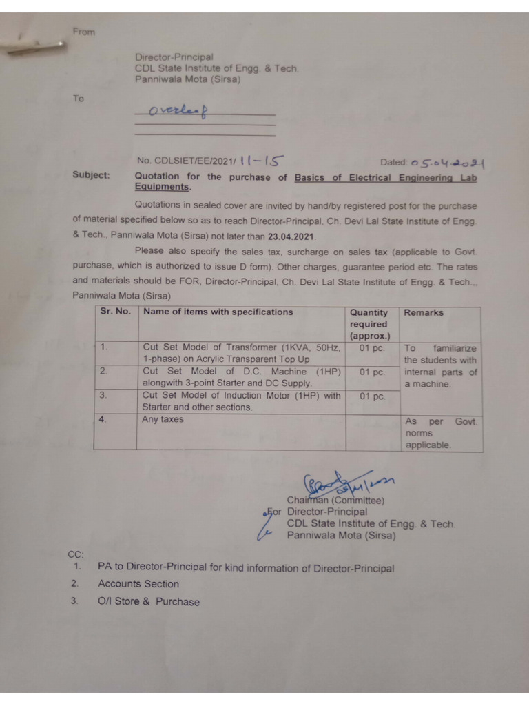 Quotation for Lab Equipments for Basic of Electrical Engineering Lab | PDF