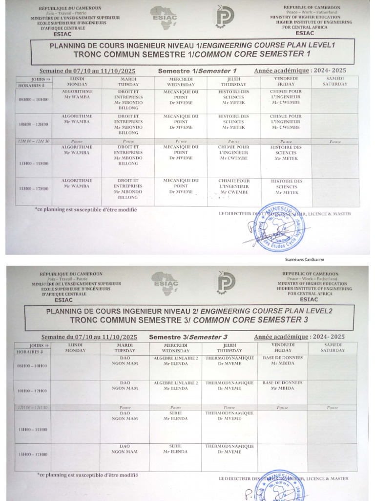 Planning Des Cours Ing1-2 Et CPS | PDF