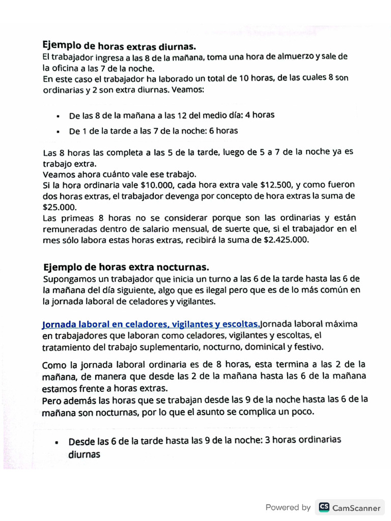Ejemplos Horas Extras | PDF