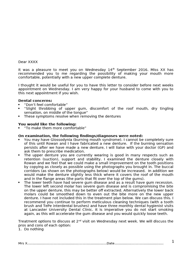 Burning Mouth Syndrome Strange Symptoms Letter Example PDF