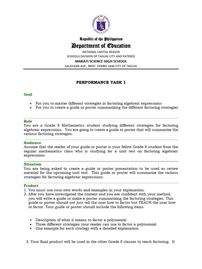 Performance Task 1 | PDF