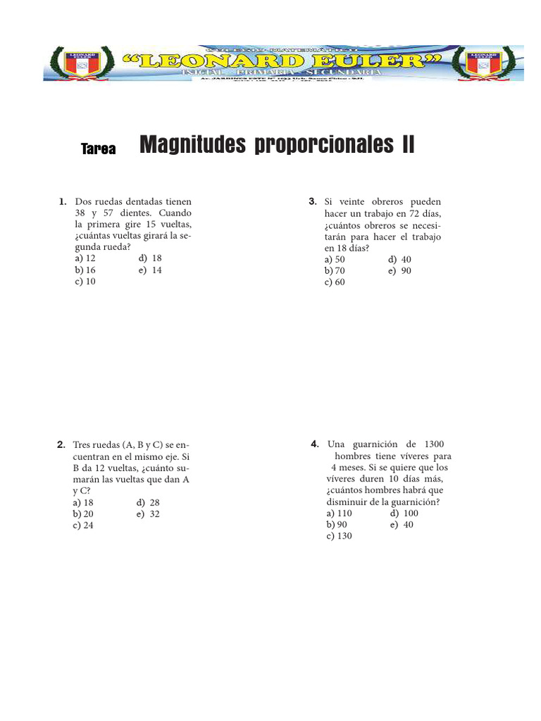 3ro 8 Tarea Magnitudes Proporcionales II | PDF