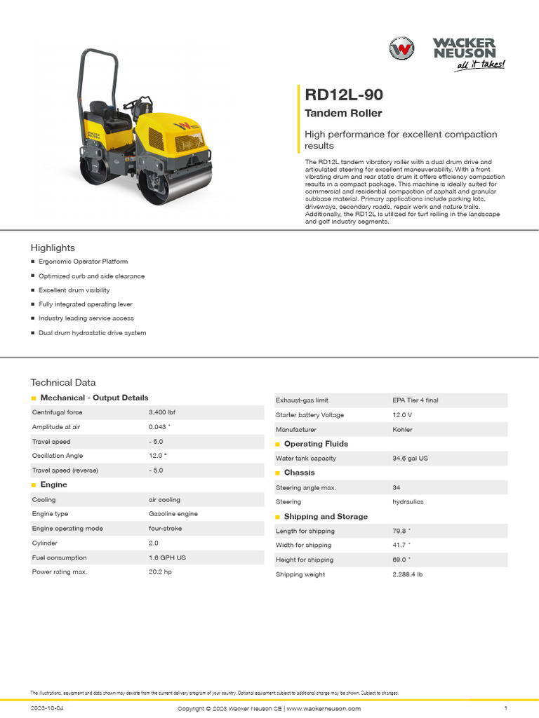 Wacker-Neuson Rd12 2023 Specs | PDF | Mechanical Engineering | Vehicle ...
