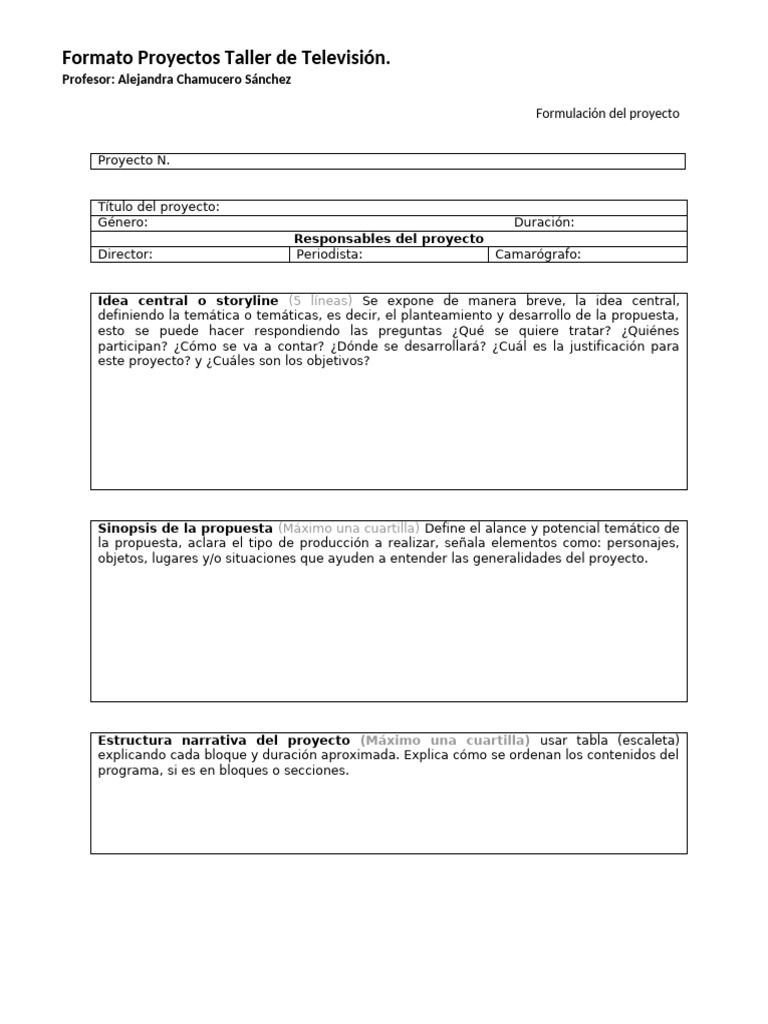 Formato proyectos Taller | PDF