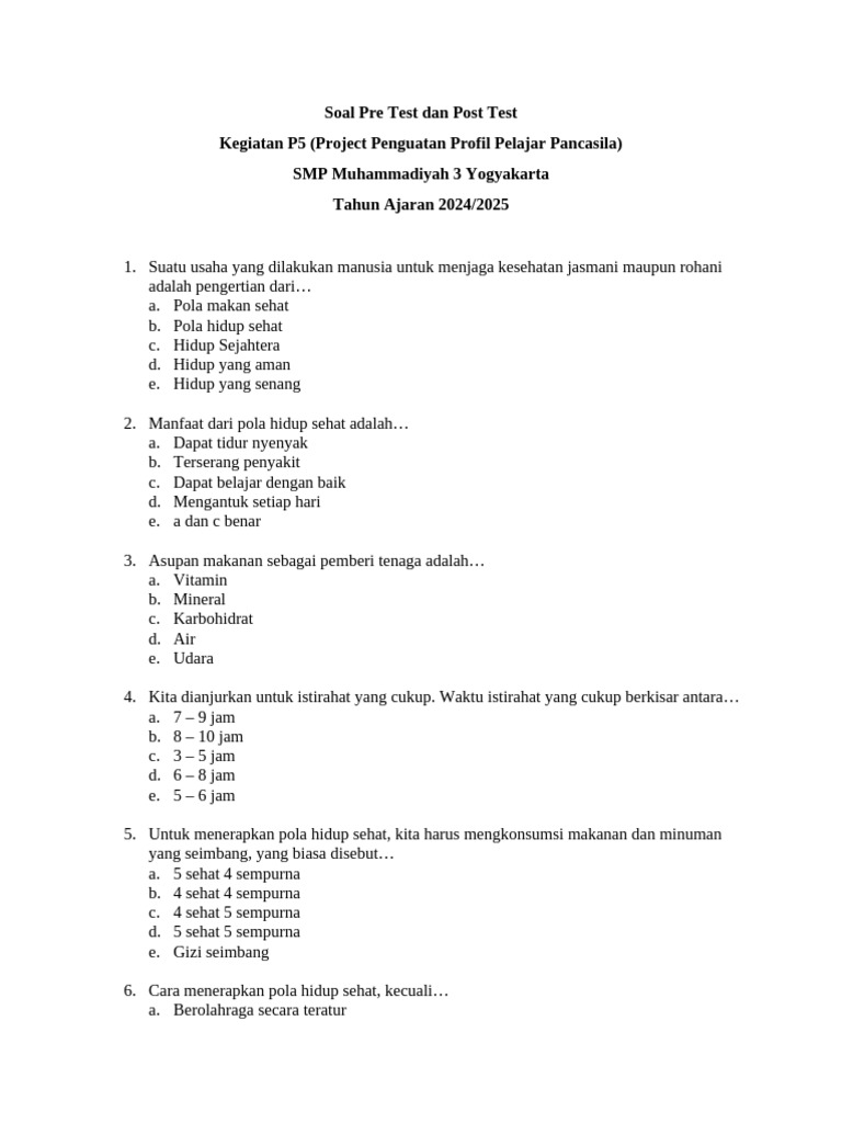 Soal Pre Test Dan Post Test | PDF