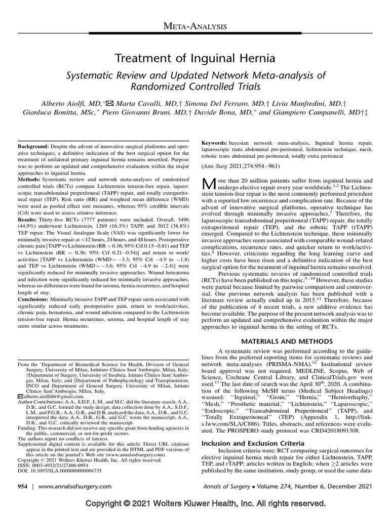 Treatment of Inguinal Hernia Systematic Review.13 | PDF | Meta Analysis | Science & Mathematics