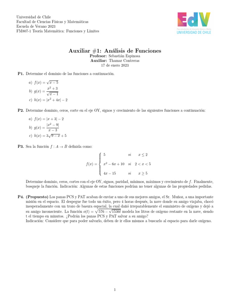 Auxiliar 1 Funciones | PDF