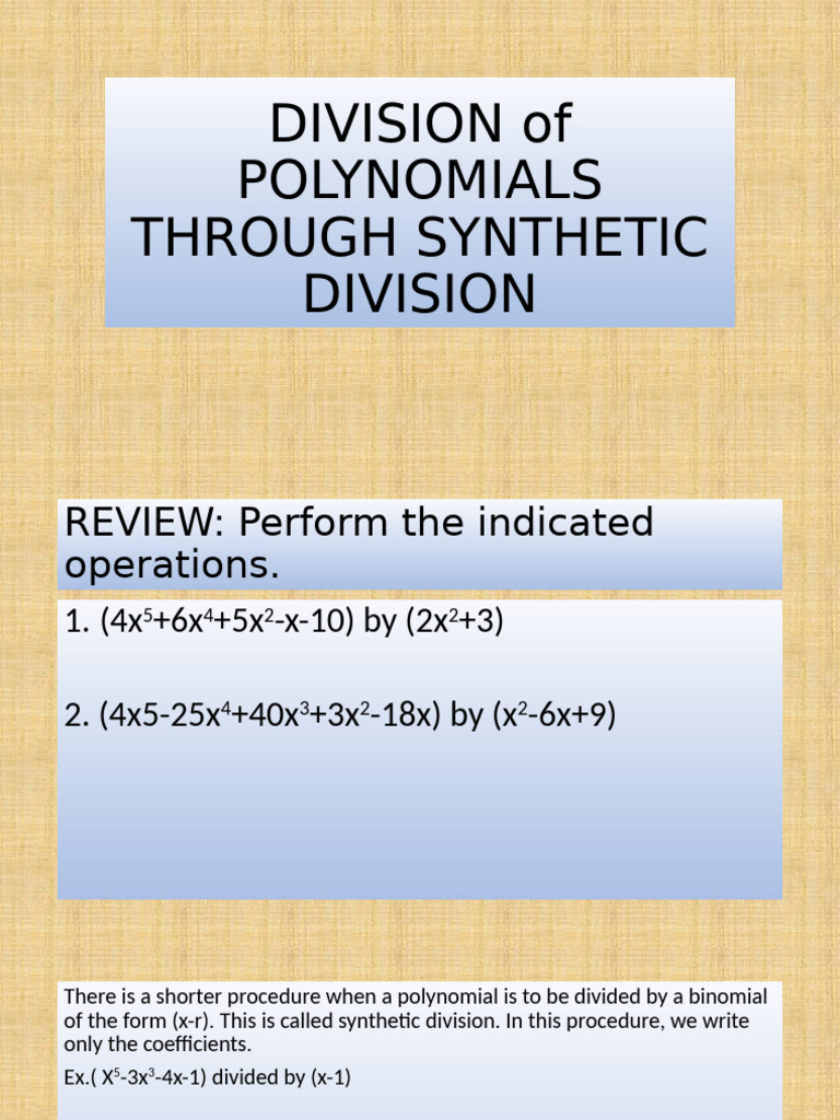 Division of Polynomials Through Synthetic Division | PDF