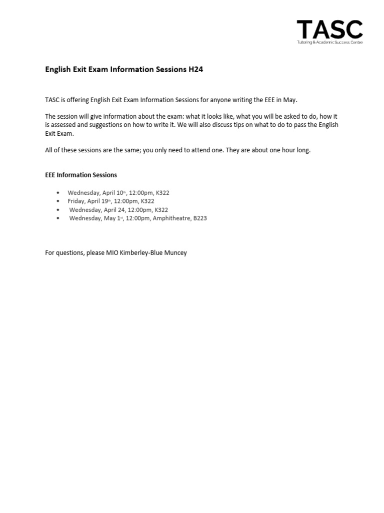 English Exit Exam Information Sessions H24 | PDF