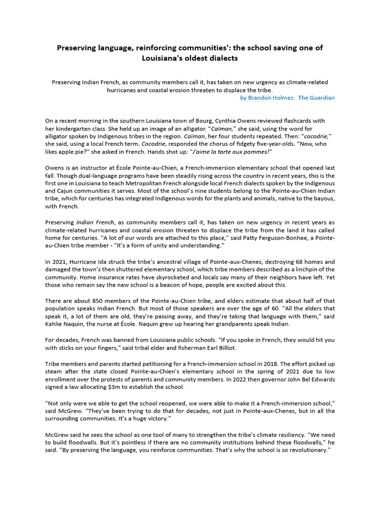 M2 - 4 - Preserving Language Louisana | PDF