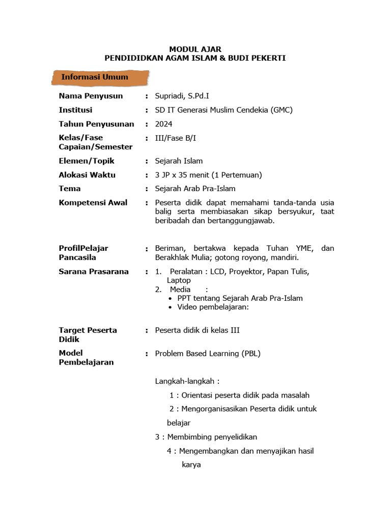 Modul Ajar PBL | PDF