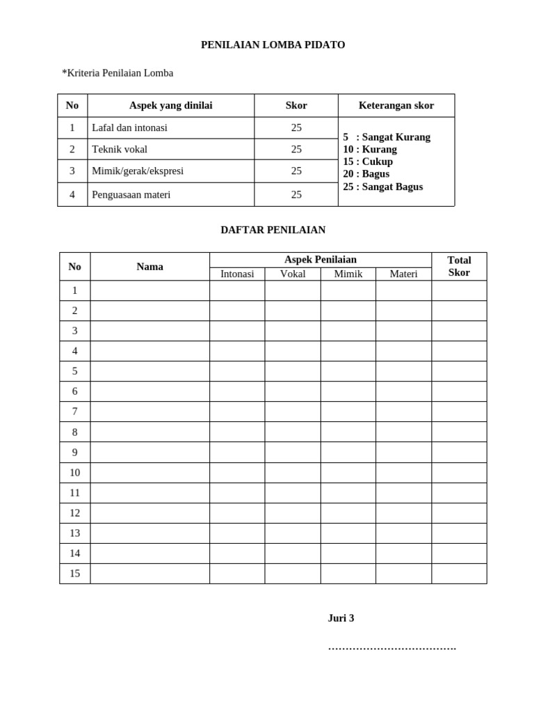 Format Penilaian Lomba Pidato Tartil Kaligrafi Pdf