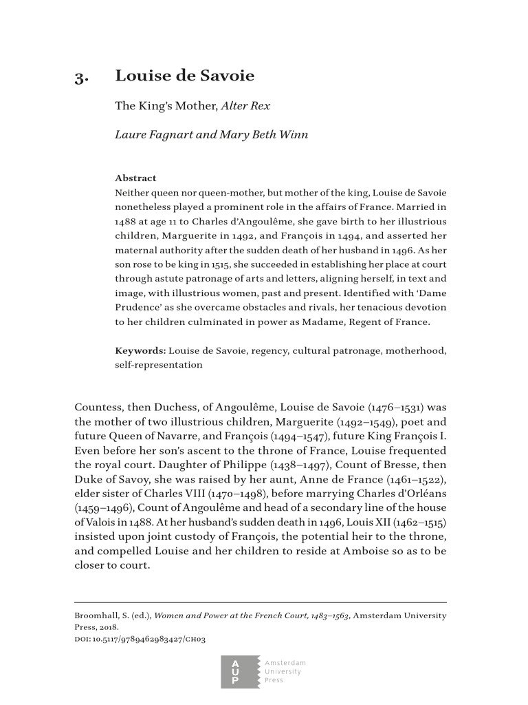 FAGNART and WINN, Louise de Savoie. The King's Mother, Alter Rex (2018 ...