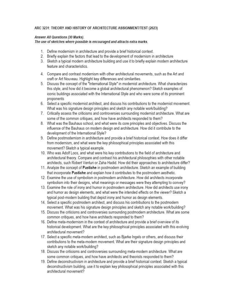 ARCH 3231 Assignment-Test1.2023 | PDF