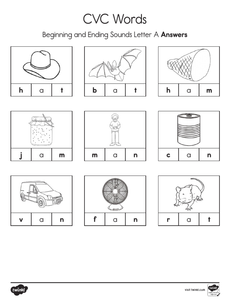 Answer Key CVC Words Beginning and Ending Sounds Letter A Worksheet | PDF