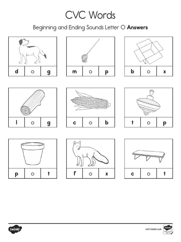 Answer Key CVC Words Beginning and Ending Sounds Letter O Worksheet | PDF