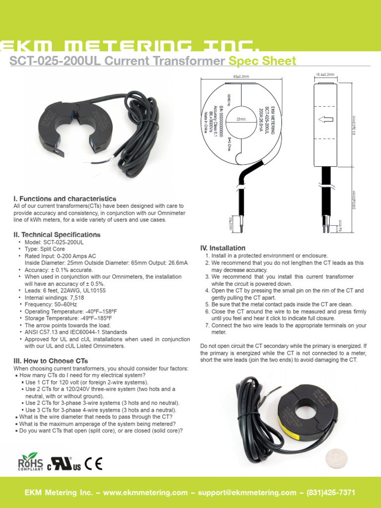 EKM SCT 025 200 CT Spec Sheet | PDF