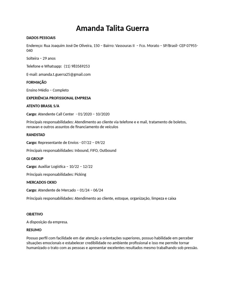 Currículo Amanda | PDF