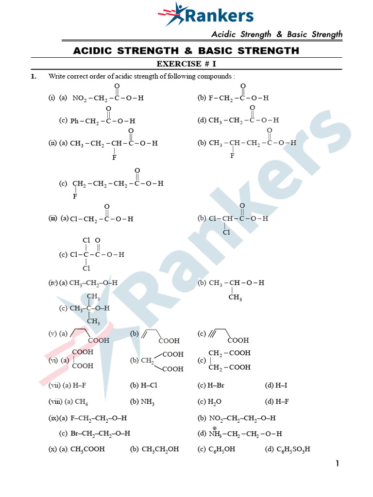 Acidic Strength Basic Strength | PDF | Amine | Carboxylic Acid