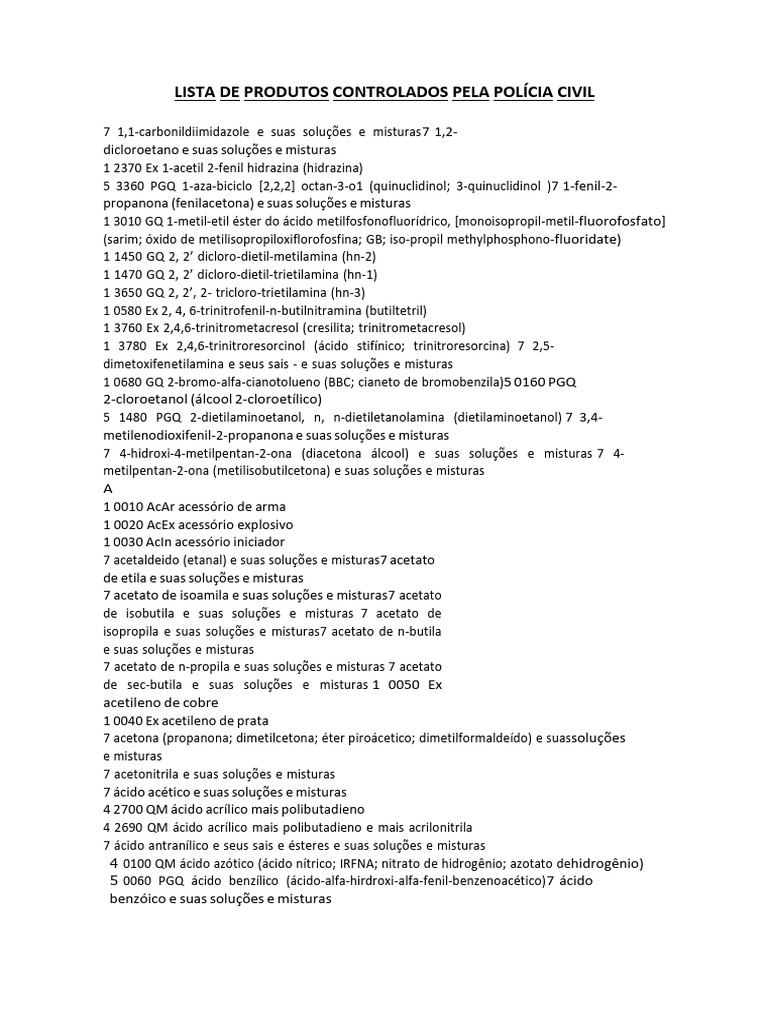 Lista de Produtos Controlados Pela Polícia Civil | PDF