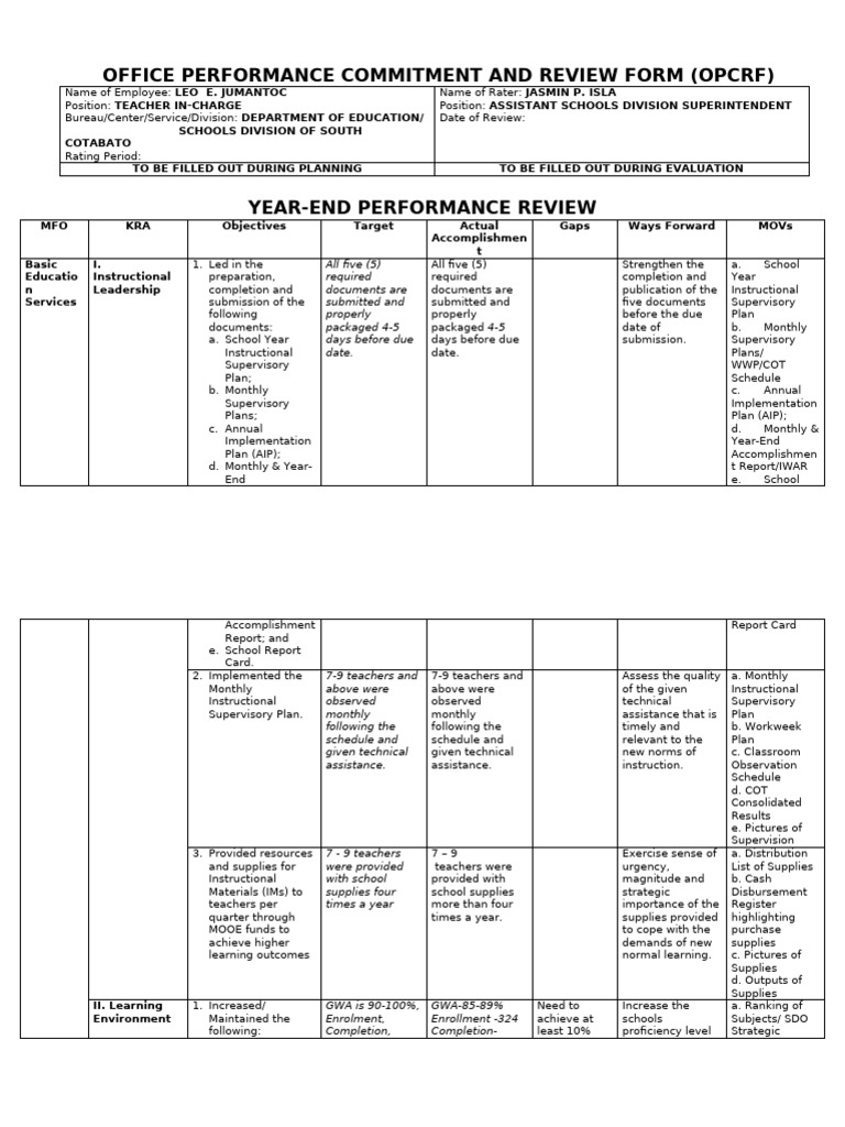 Office Performance Commitment and Review Form | PDF