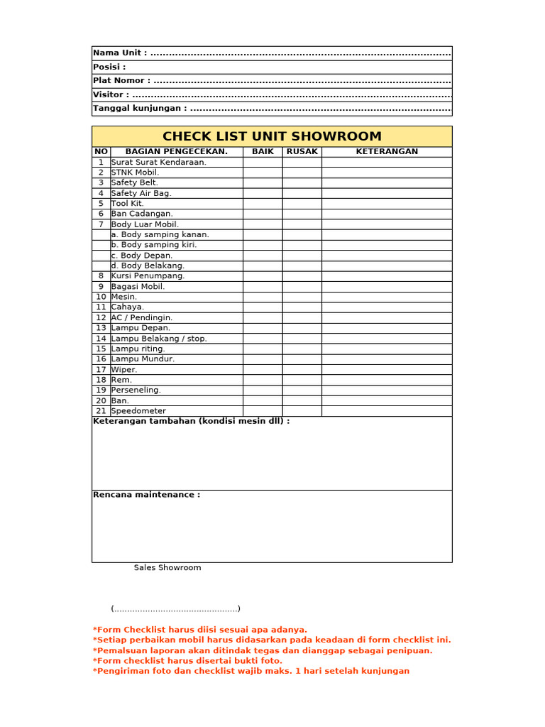 Form - Checklist Visit FC - KLIKA2C | PDF