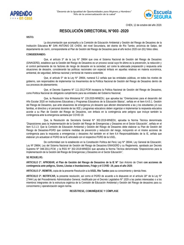 Modelo Resolucion de Aprobacion Pgrd-Ii - Ee | PDF