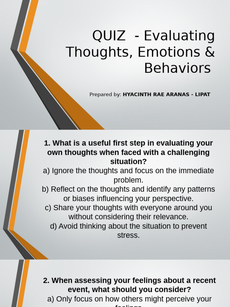 QUIZ - Evaluating Thoughts, Emotions & Behaviors | PDF