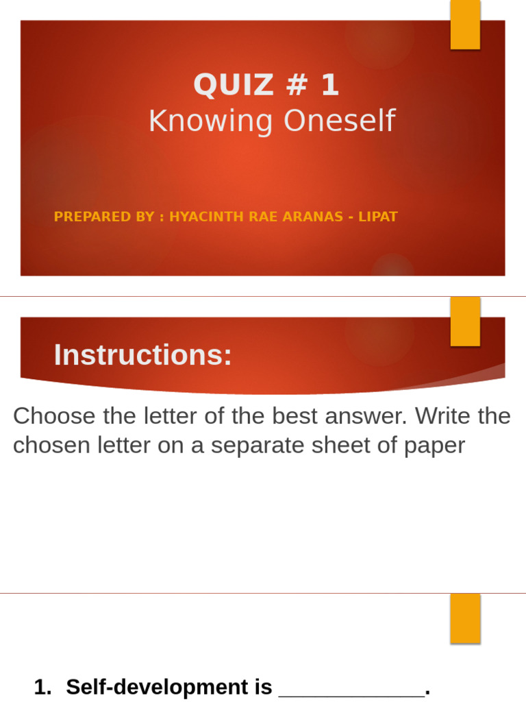 PerDev Quiz 1 | PDF | Personal Development | Self Concept