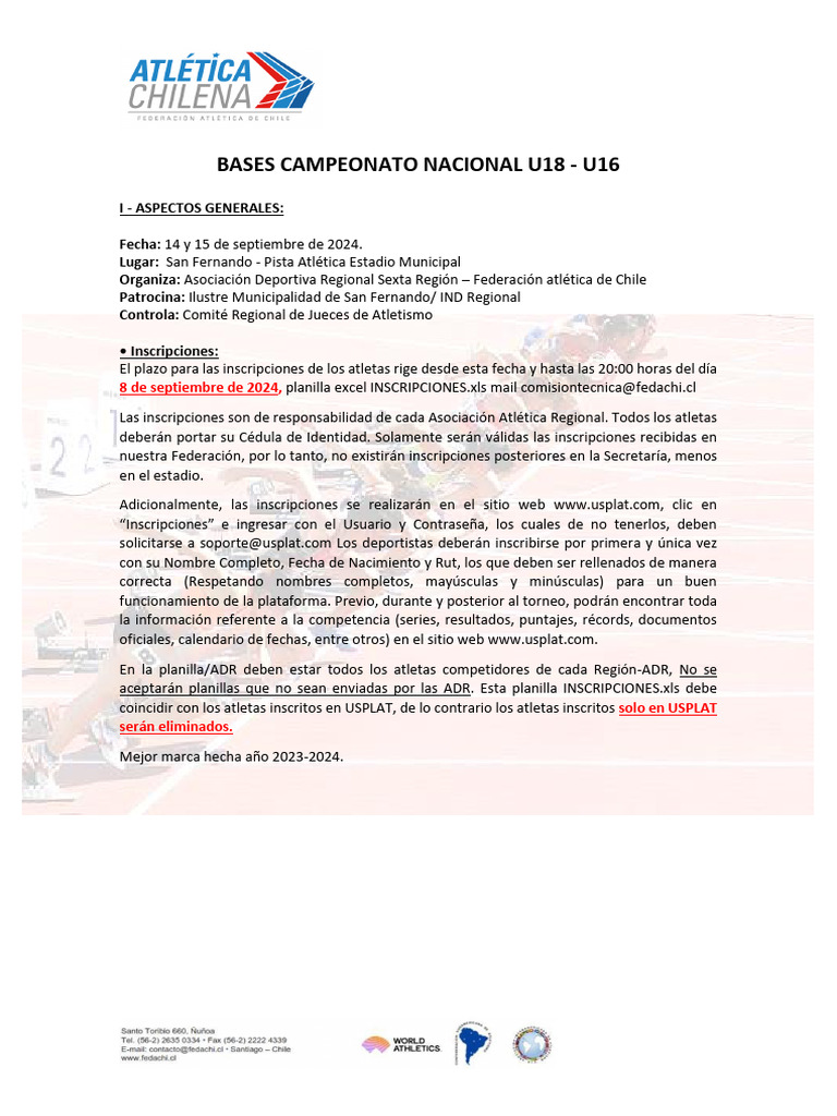 Bases Nacional U18 - U16 2 | PDF