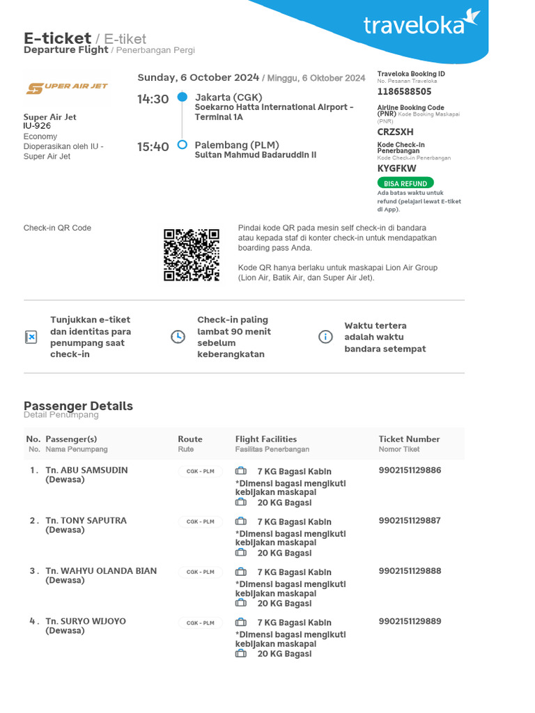 Abu Samsudin CGK Kygfkw PLM Flight Originating | PDF