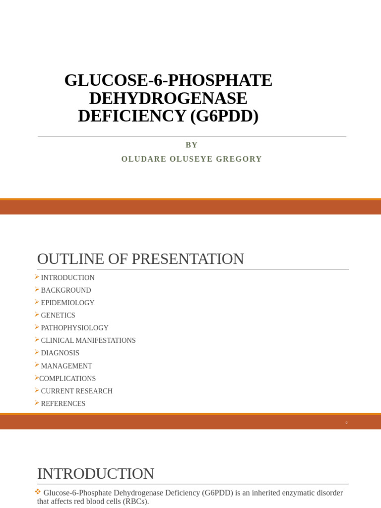 Glucose-6-Phosphate Dehydrogenase Deficiency (g6pdd) | PDF
