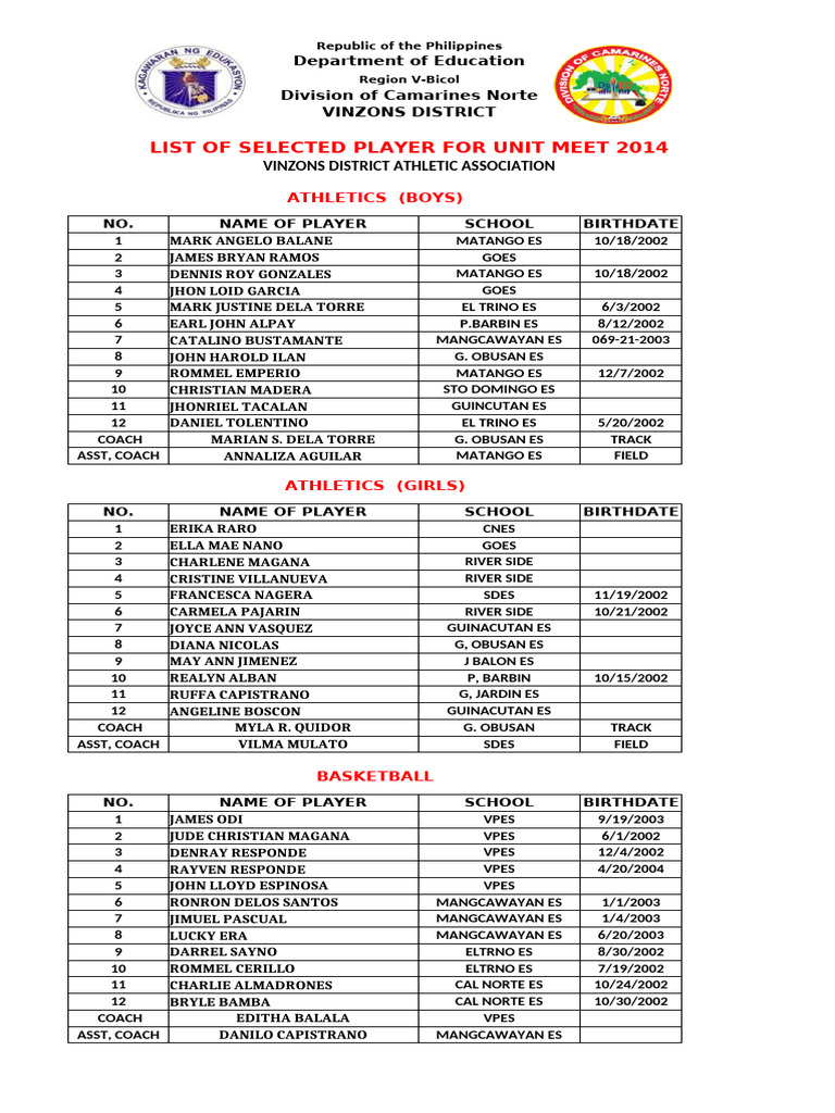 Blank Calangcawn Norte Es Entry Form District Meet 2023 | PDF