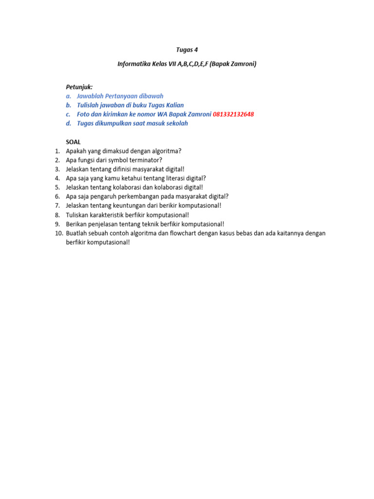 Tugas 4 Informatika Kelas 7 2 | PDF