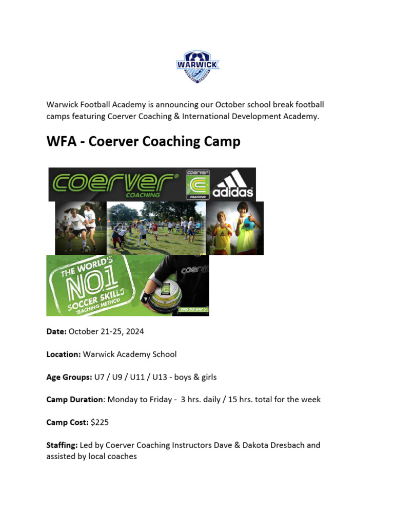 Warwick Football AcademyOctober School Break Football Camps | PDF ...