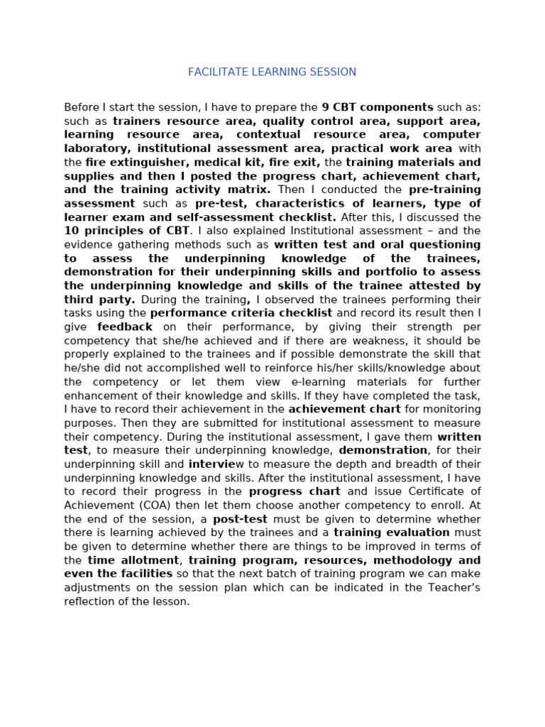 Facilitate Learning Session | PDF