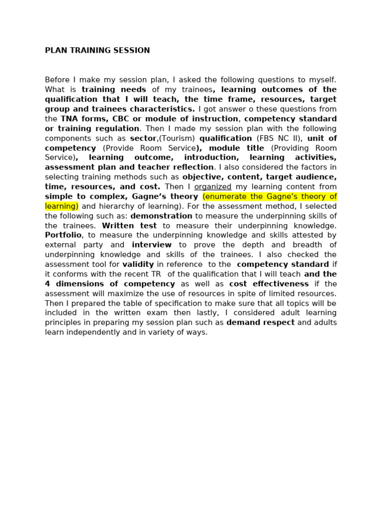 Plan Training Session | PDF