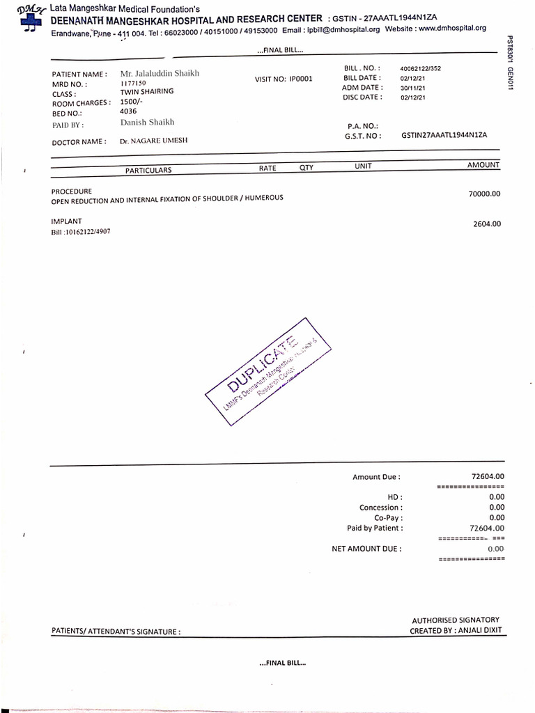 Hospital Bill | PDF